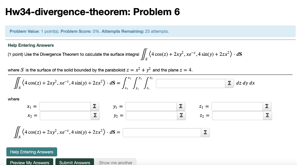 Solved Hw34-divergence-theorem: Problem 6 Problem Value: 1 | Chegg.com