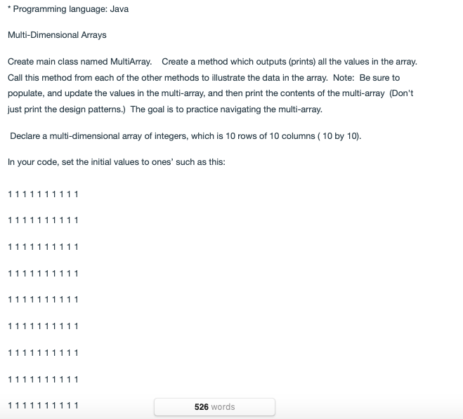 Solved Programming Language Java Multi Dimensional Arrays