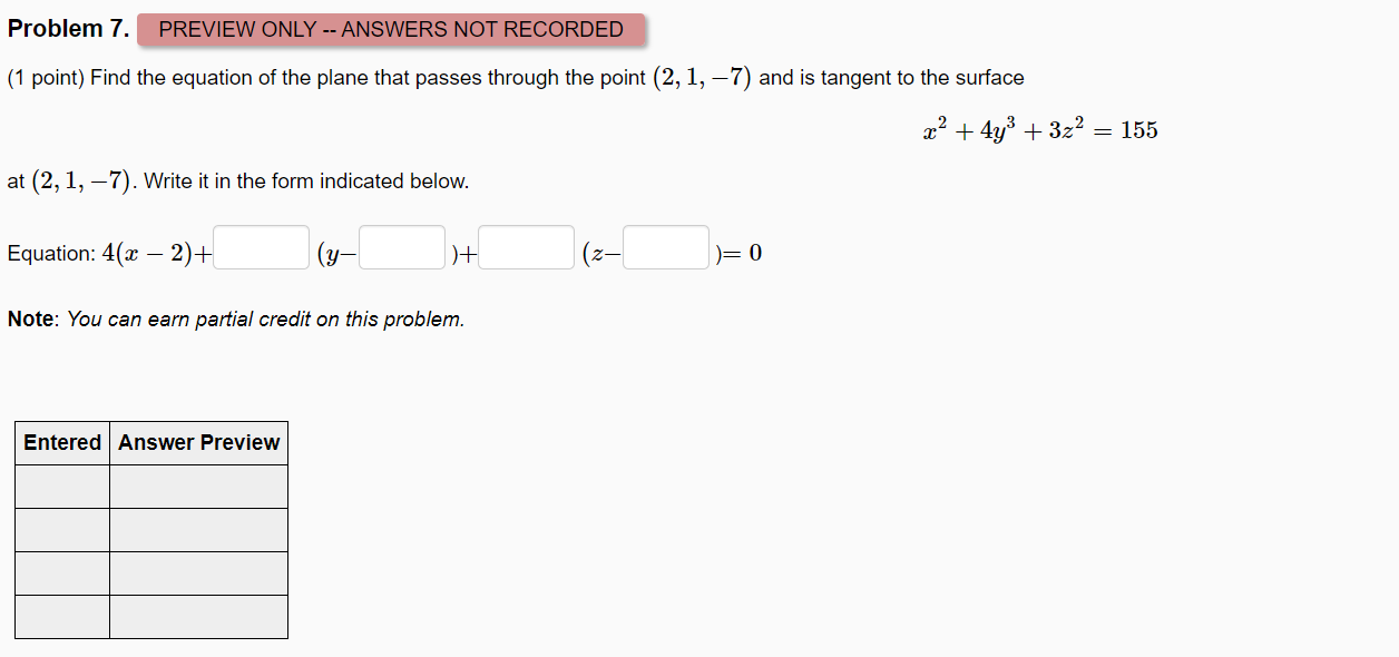 Solved Problem 7. PREVIEW ONLY -- ANSWERS NOT RECORDED (1 | Chegg.com
