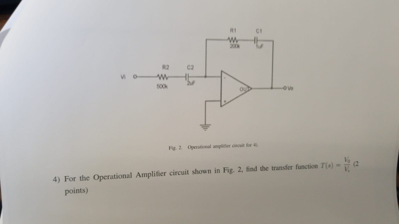 Solved R1C1 C2 0 R2 W OVO Fig. 2. Operational amplifier | Chegg.com