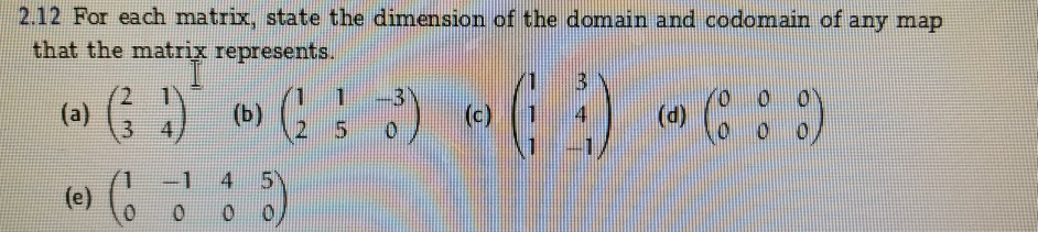 Solved 2.12 For each matrix, state the dimension of the | Chegg.com