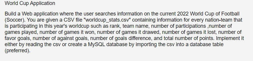 Solved World cup Application Build a Web application where | Chegg.com