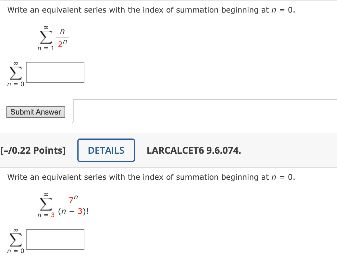 Solved Write an equivalent series with the index of | Chegg.com