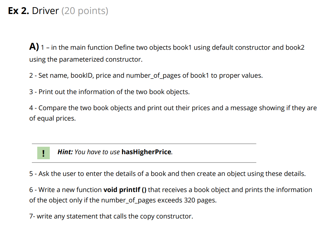 Solved A) 1 - in the main function Define two objects book1 | Chegg.com