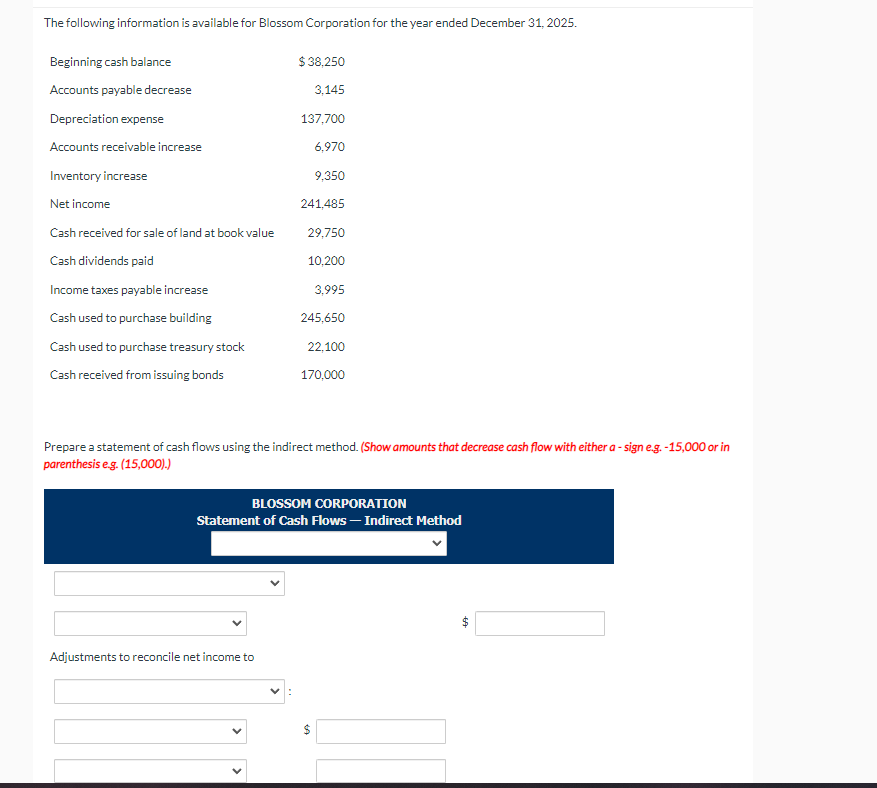 Solved The following information is available for Blossom | Chegg.com