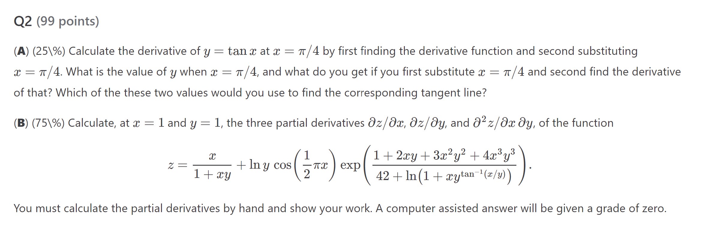Solved Q2 (99 ﻿points)(A) (25\%) ﻿Calculate the derivative | Chegg.com