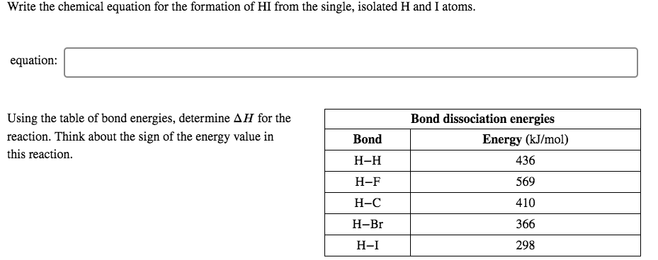 Solved Write the chemical equation for the formation of HI | Chegg.com
