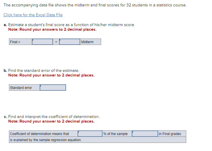 The accompanying data file shows the midterm and | Chegg.com