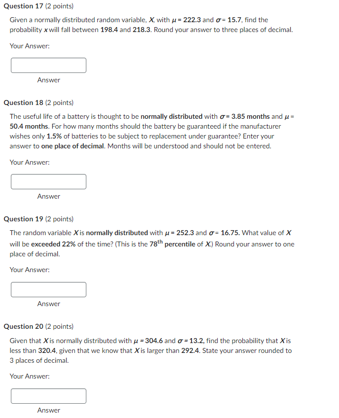 Solved Given a normally distributed random variable, X, with | Chegg.com