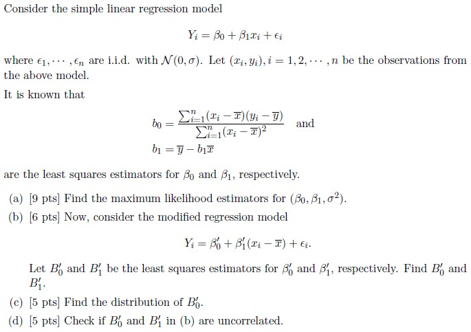 Solved Consider the simple linear regression model Yi = Bo + | Chegg.com