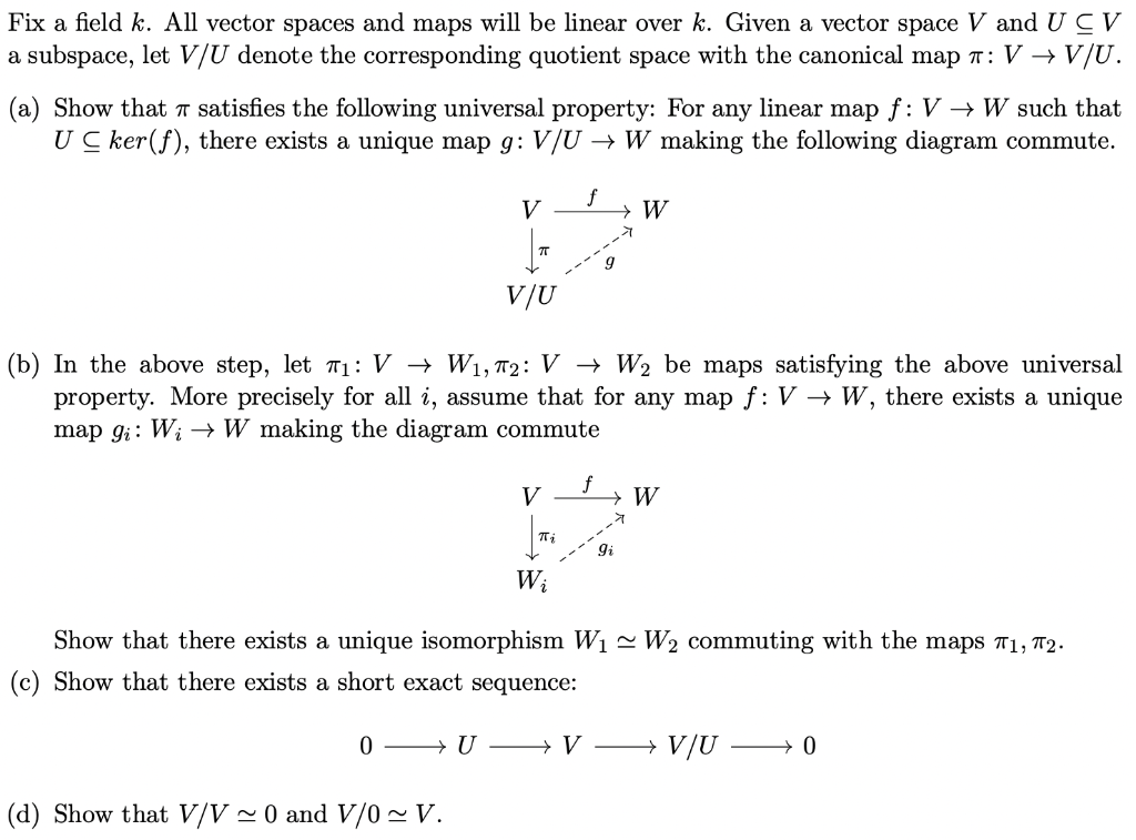 Solved Fix a field k. All vector spaces and maps will be | Chegg.com