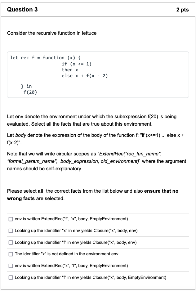 Solved Question 3 2 pts Consider the recursive function in | Chegg.com