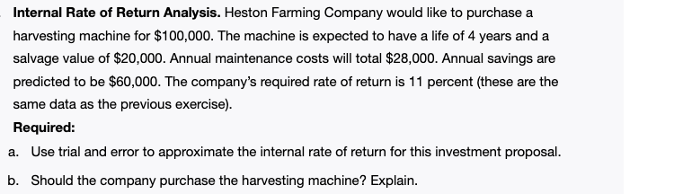 Solved 36. Internal Rate of Return Analysis a. Based on the | Chegg.com