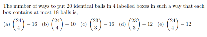 Solved The number of ways to put 20 ﻿identical balls in 4 | Chegg.com