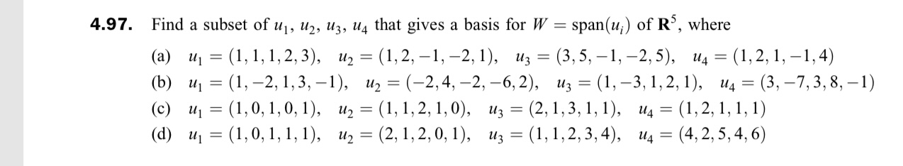 Solved 4.97 Find a subset of u1, u2, u3, u4 that gives a | Chegg.com