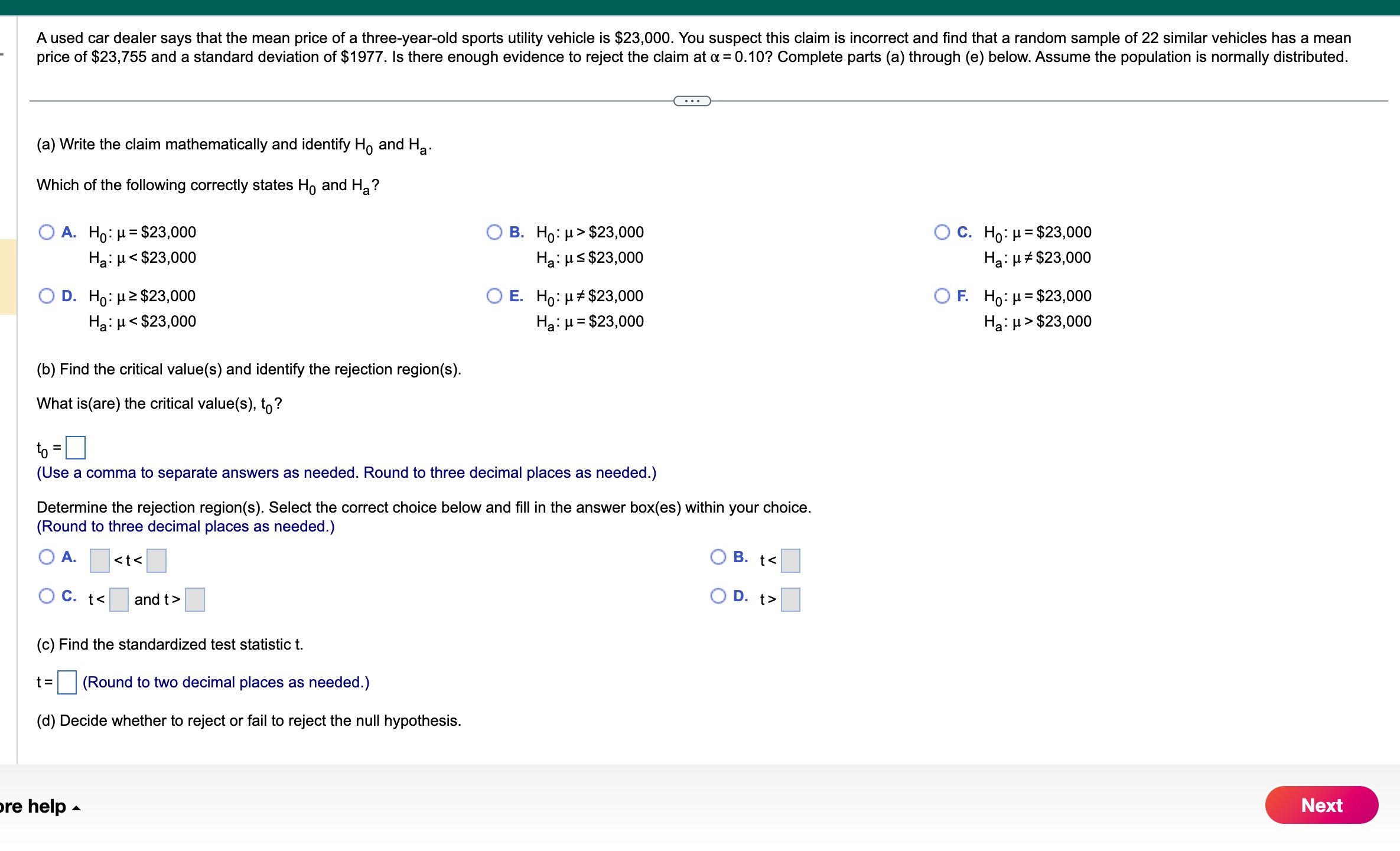 Solved price of $23,755 and a standard deviation of $1977. | Chegg.com