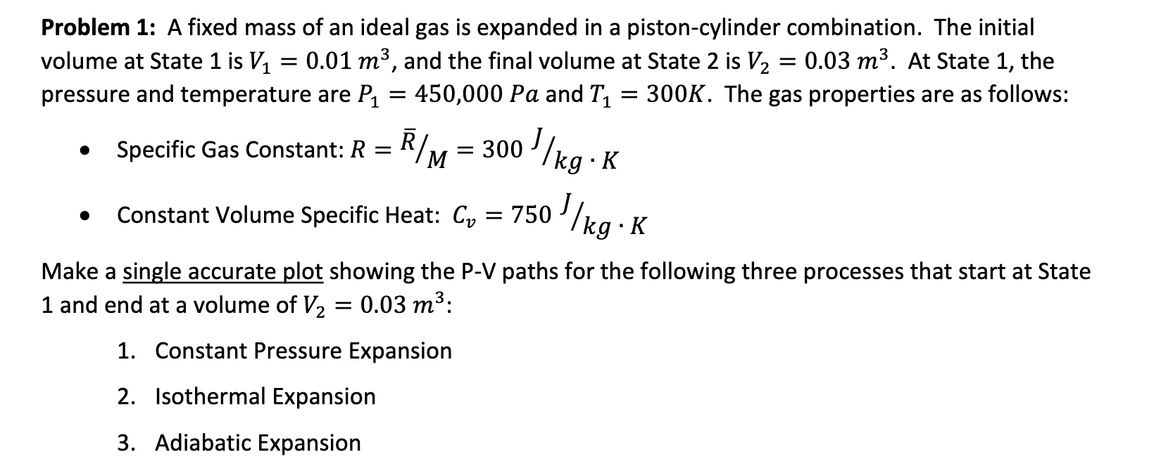 Solved Problem 1: A fixed mass of an ideal gas is expanded | Chegg.com