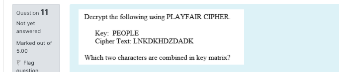 Solved Question 11 Decrypt the following using PLAYFAIR | Chegg.com