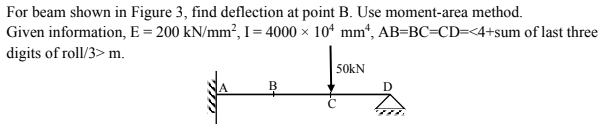 Solved For beam shown in Figure 3, find deflection at point | Chegg.com