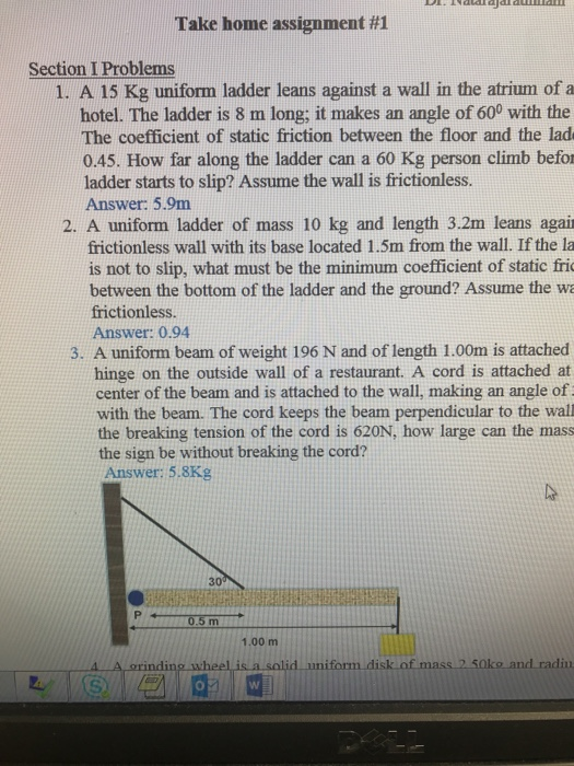 Solved Take home assignment #1 Section I Problems 1. A 15 Kg | Chegg.com