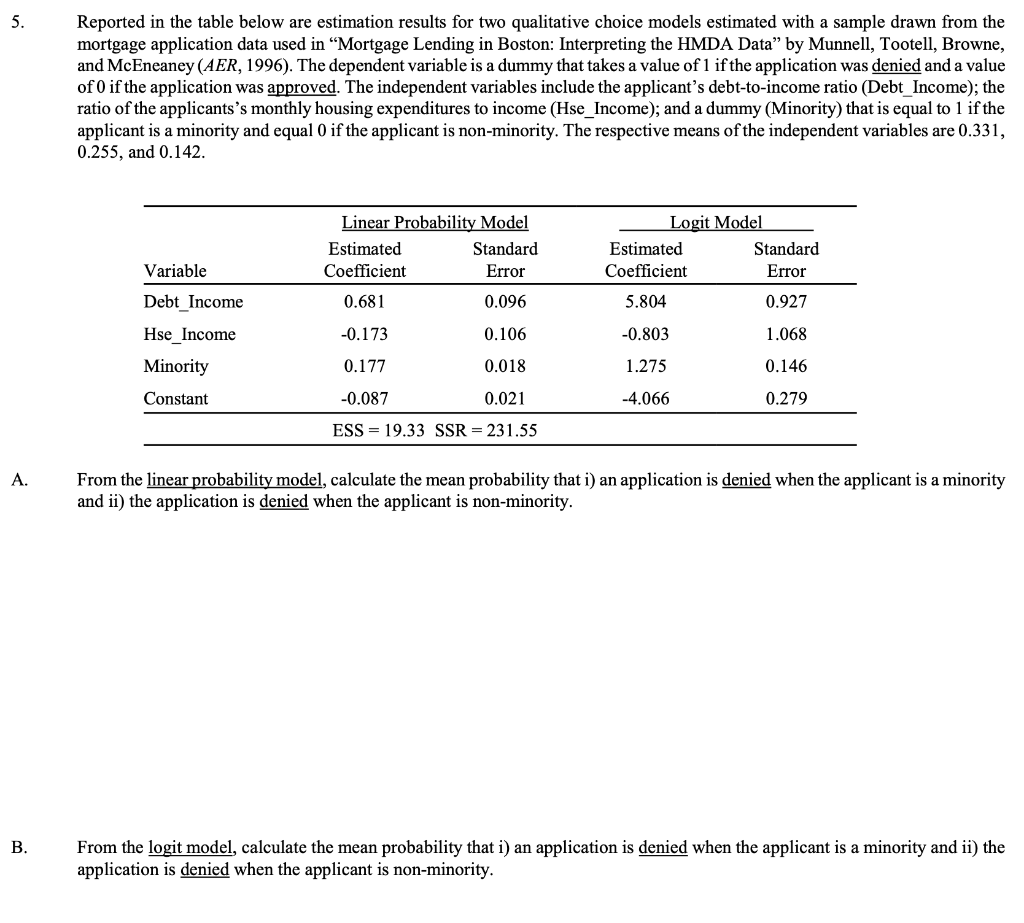 5. Reported in the table below are estimation results | Chegg.com