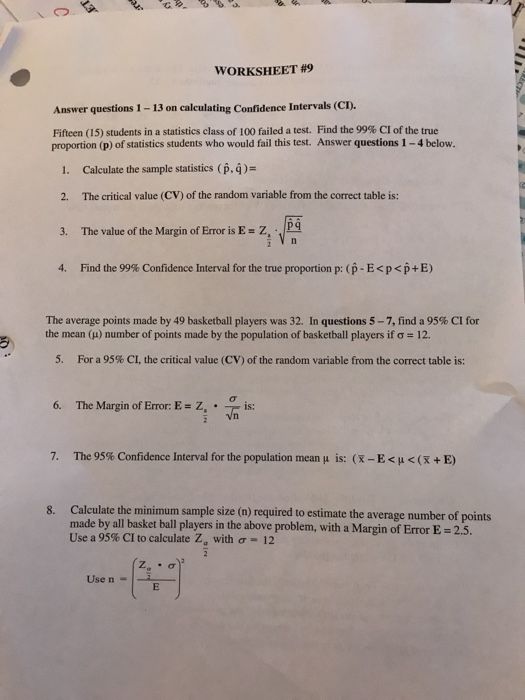Solved WORKSHEET #9 Answer questions 1- 13 on calculating | Chegg.com