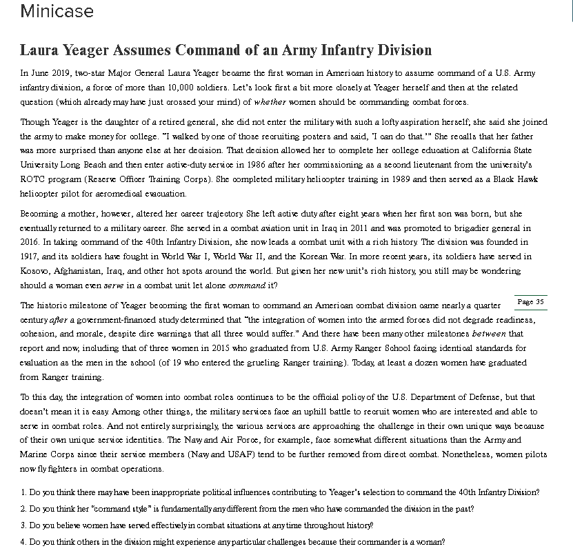 Laura Yeager Assumes Command of an Army Infantry | Chegg.com