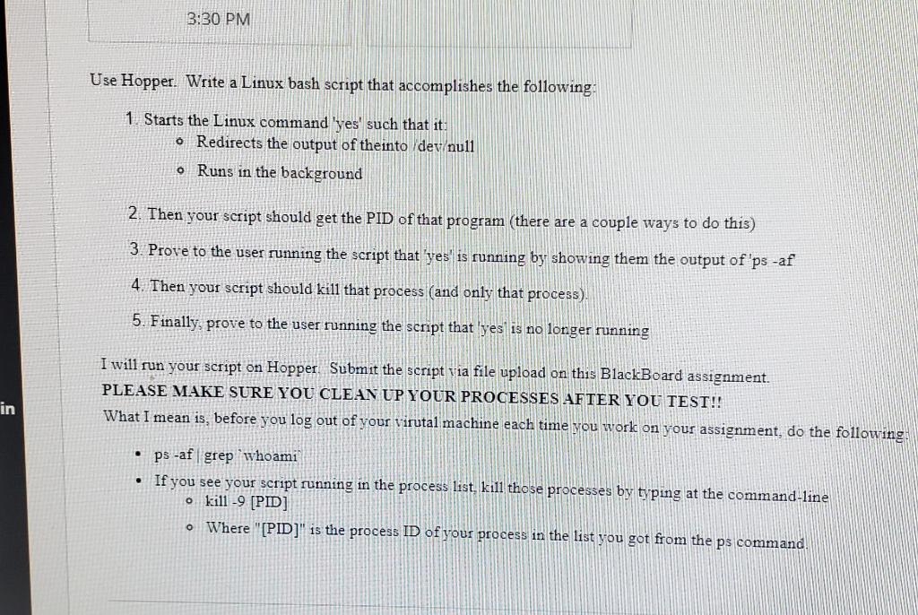 Solved 3:30 PM Use Hopper. Write a Linux bash script that | Chegg.com