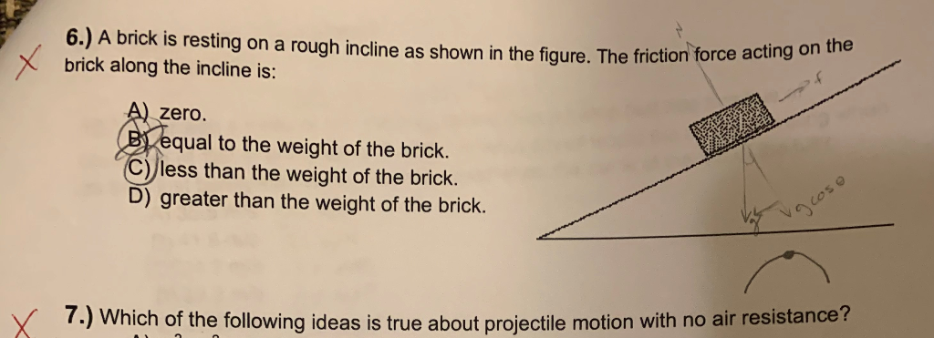 Solved 6.) A brick is resting on a rough incline as shown in | Chegg.com