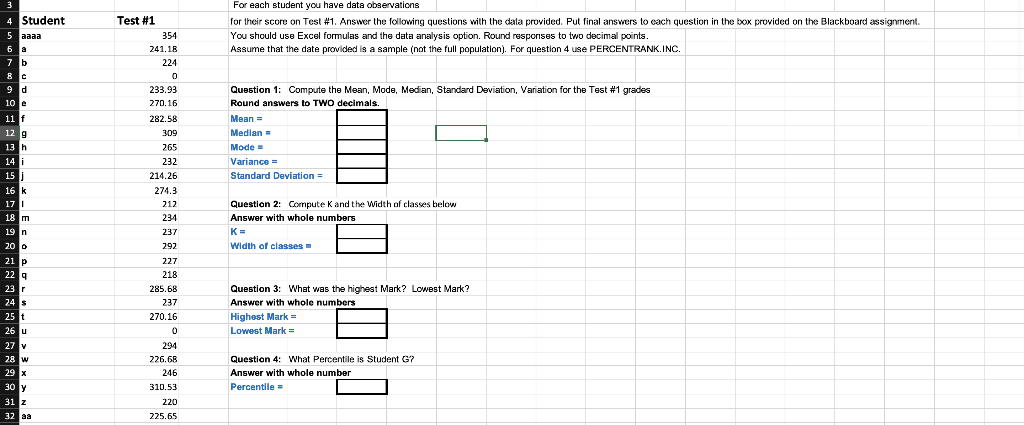 Solved For each student you have data observations for their | Chegg.com