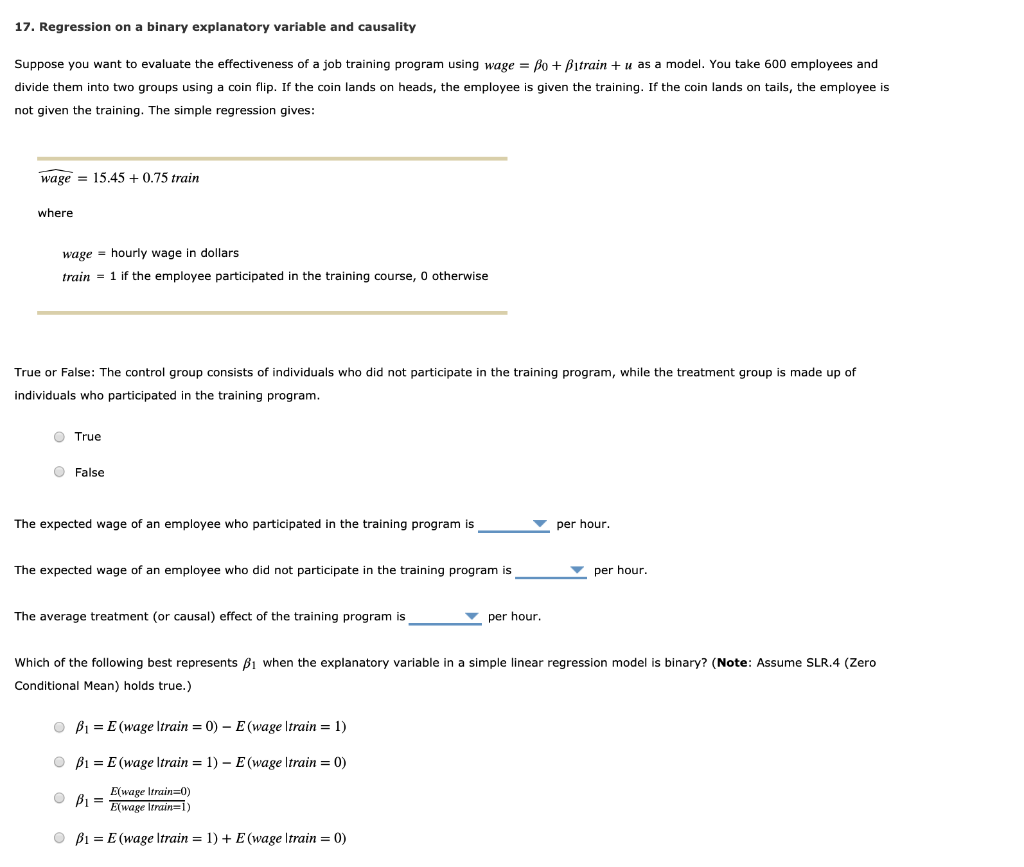 Solved 17 Regression On A Binary Explanatory Variable And