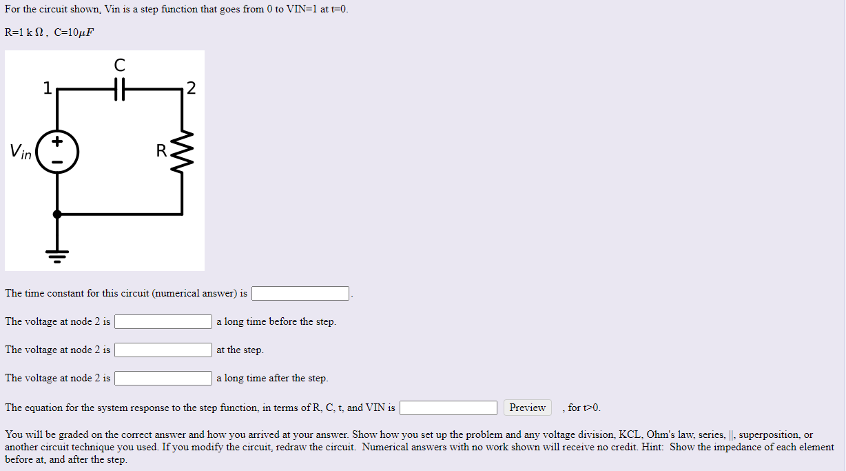 Solved For the circuit shown, Vin is a step function that | Chegg.com