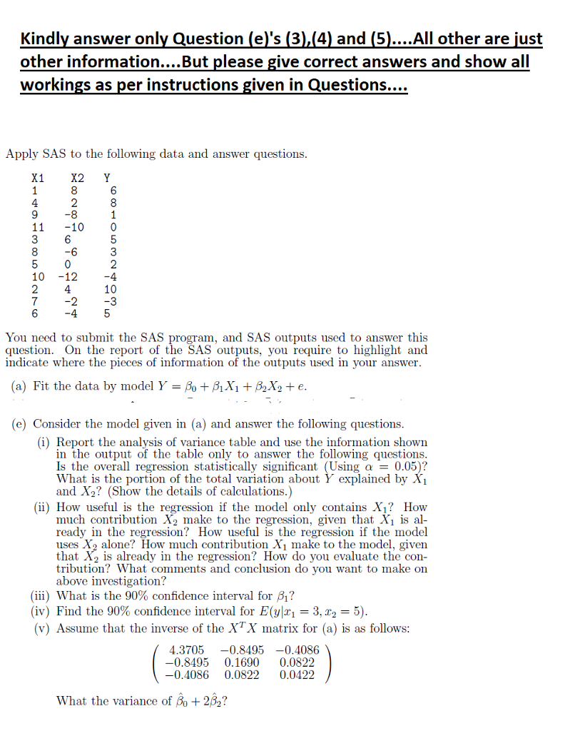 Solved Kindly answer only Question (e)'s (3),(4) and | Chegg.com