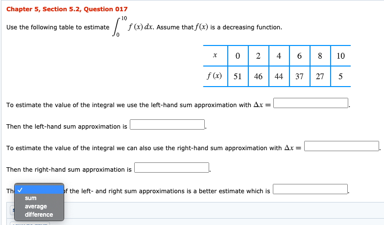 Solved Chapter 5, Section 5.2, Question 017 10 Use the | Chegg.com