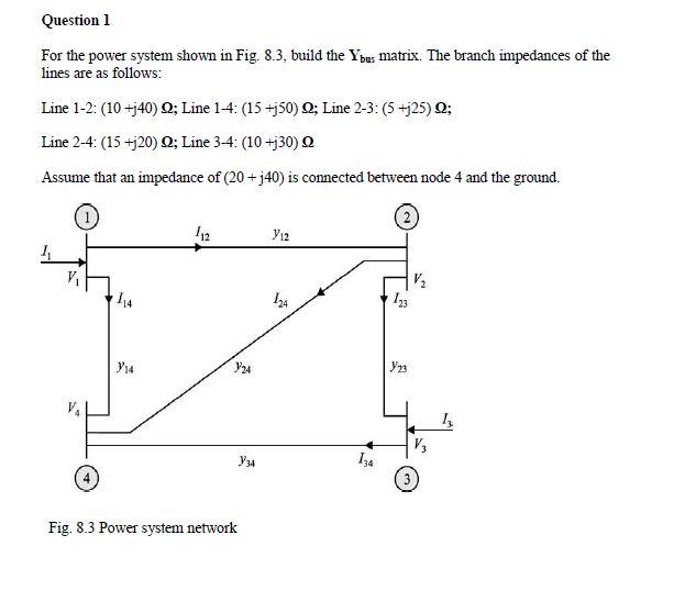 Solved Question 1 For the power system shown in Fig. 8.3. | Chegg.com