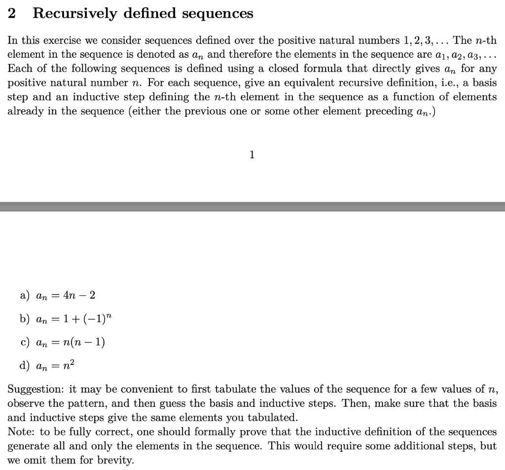 Solved 2 Recursively defined sequences In this exercise we | Chegg.com