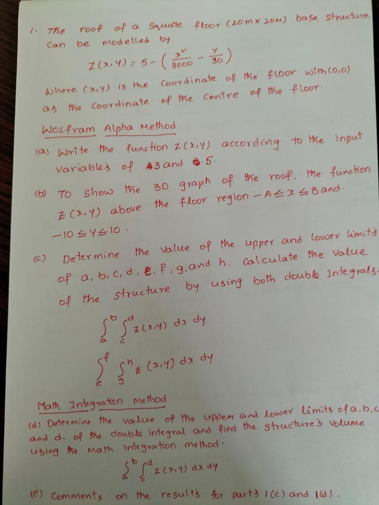 Solved 1. The roof of a square floor (20 m×20M) base | Chegg.com
