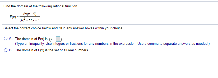 Solved Find the domain of the following rational function. | Chegg.com