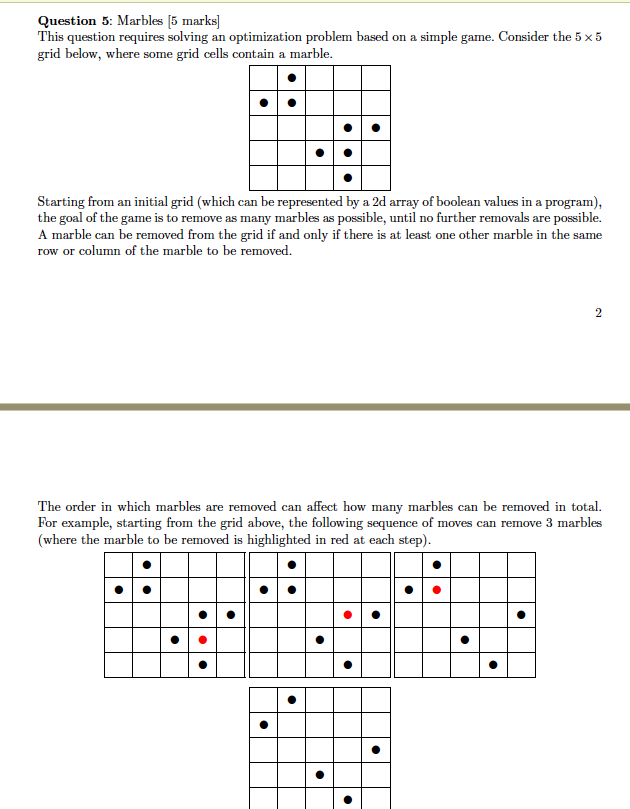 Solved Question 5: Marbles (5 marks) This question requires | Chegg.com