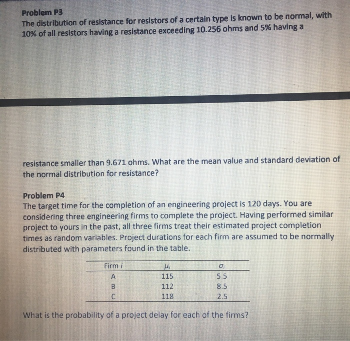 Solved Problem P3 The distribution of resistance for | Chegg.com