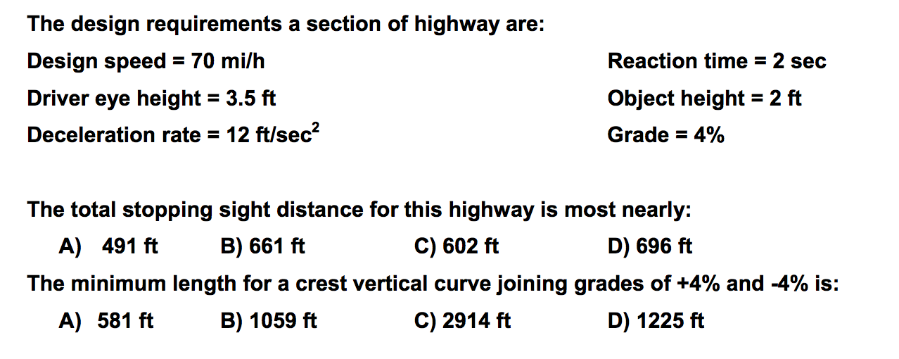 Solved The design requirements a section of highway are: | Chegg.com