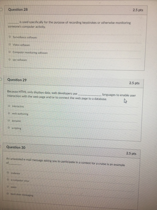 Solved 2.5 pts Question 28 is used specifically for the | Chegg.com