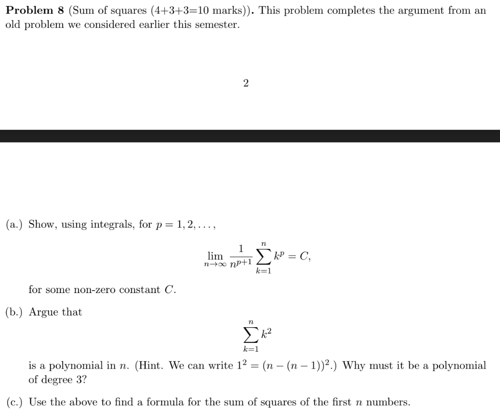 Solved Problem 8 (Sum of squares (4+3+3=10 marks)). This | Chegg.com