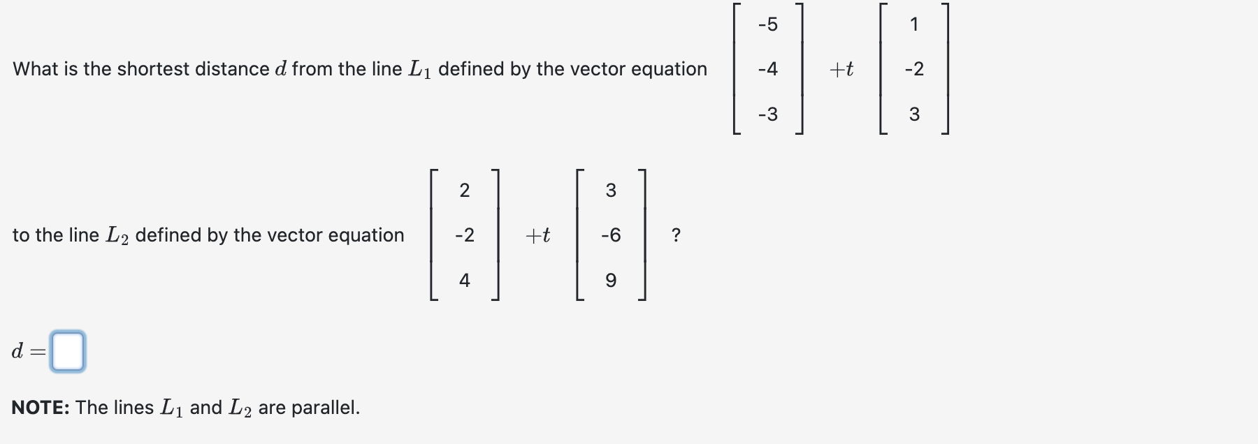Solved What is the shortest distance d from the line L1 | Chegg.com