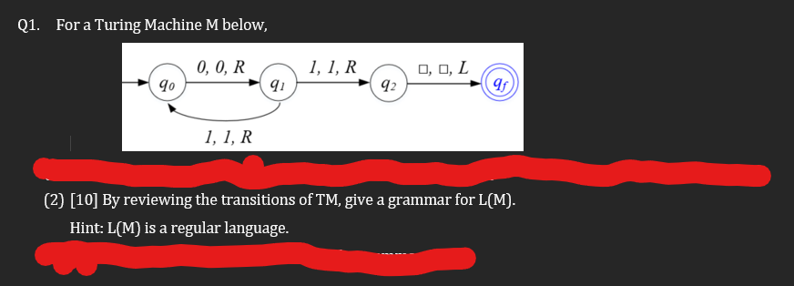 Solved Q1. For a Turing Machine M below, (2) [10] By | Chegg.com