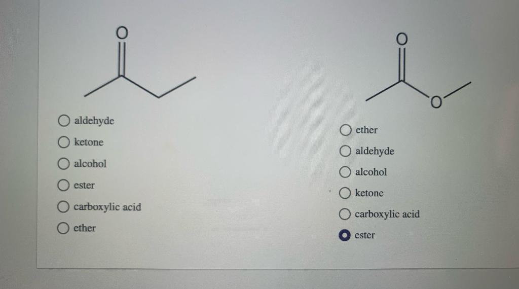 Solved Aldehyde Ether Ketone Aldehyde Alcohol O Alcohol O 9335