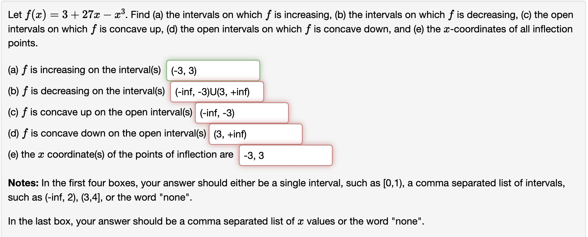 Solved Let f(x)=3+27x−x3. Find (a) the intervals on which f | Chegg.com