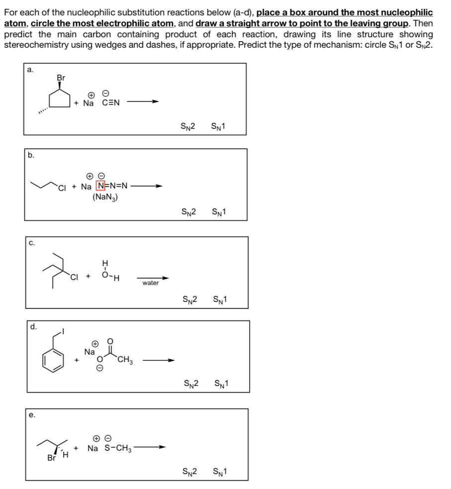 Solved For each of the nucleophilic substitution reactions | Chegg.com