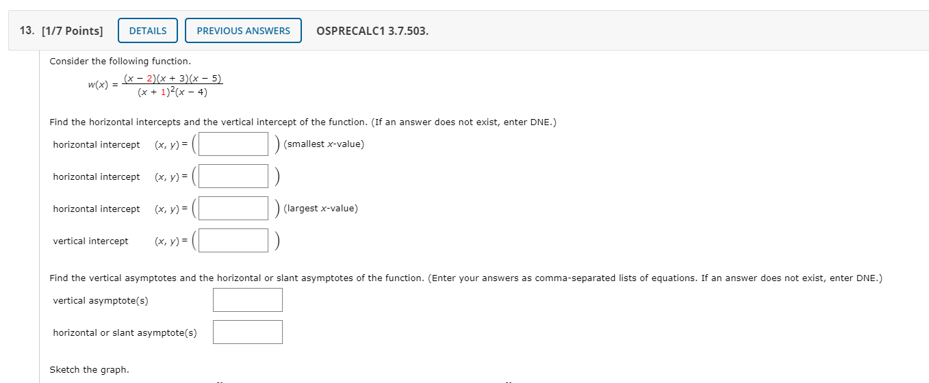Solved 13. [1/7 Points] DETAILS PREVIOUS ANSWERS OSPRECALC1 | Chegg.com