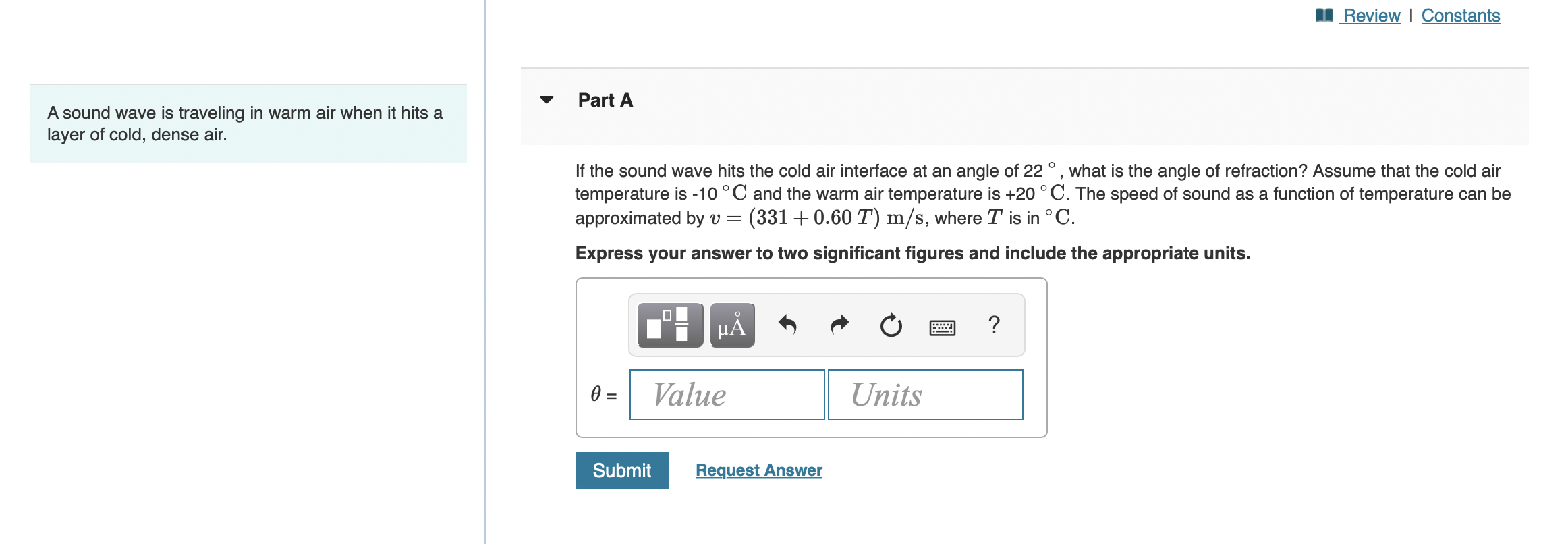Solved A sound wave is traveling in warm air when it hits a | Chegg.com